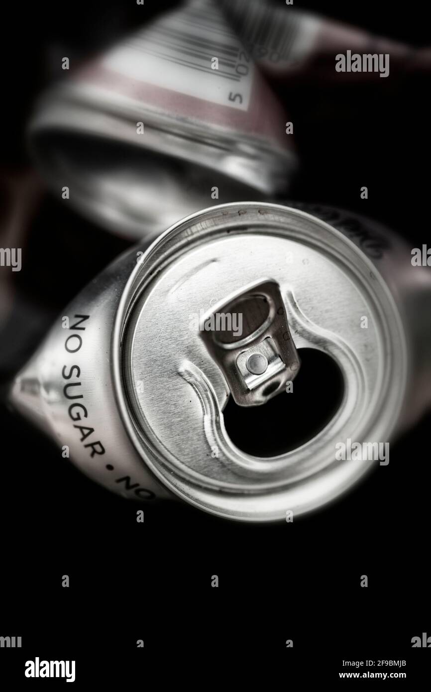 Found still life of discarded drinks containers, symbolising waste ...