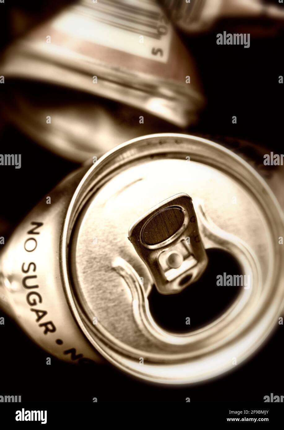 Found still life of discarded drinks containers, symbolising waste ...