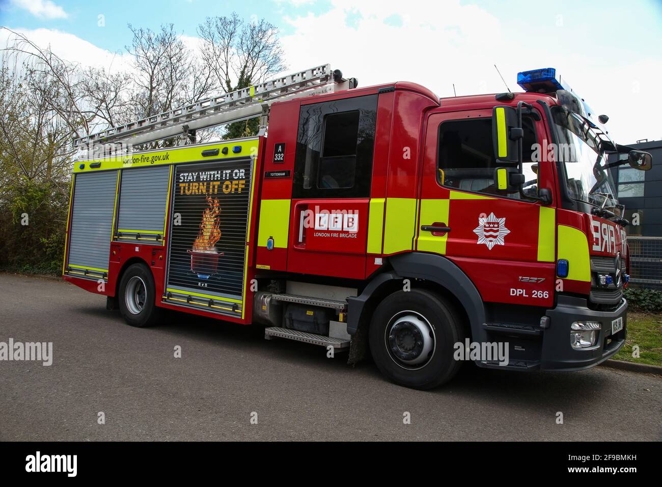 London, UK. 16th Apr, 2021. A fire truck seen parked on a roadside in ...