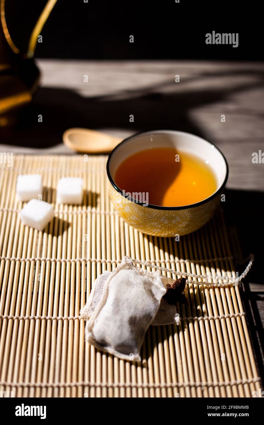 Vertical shot of a traditional Chinese tea ceremony arrangement Stock ...