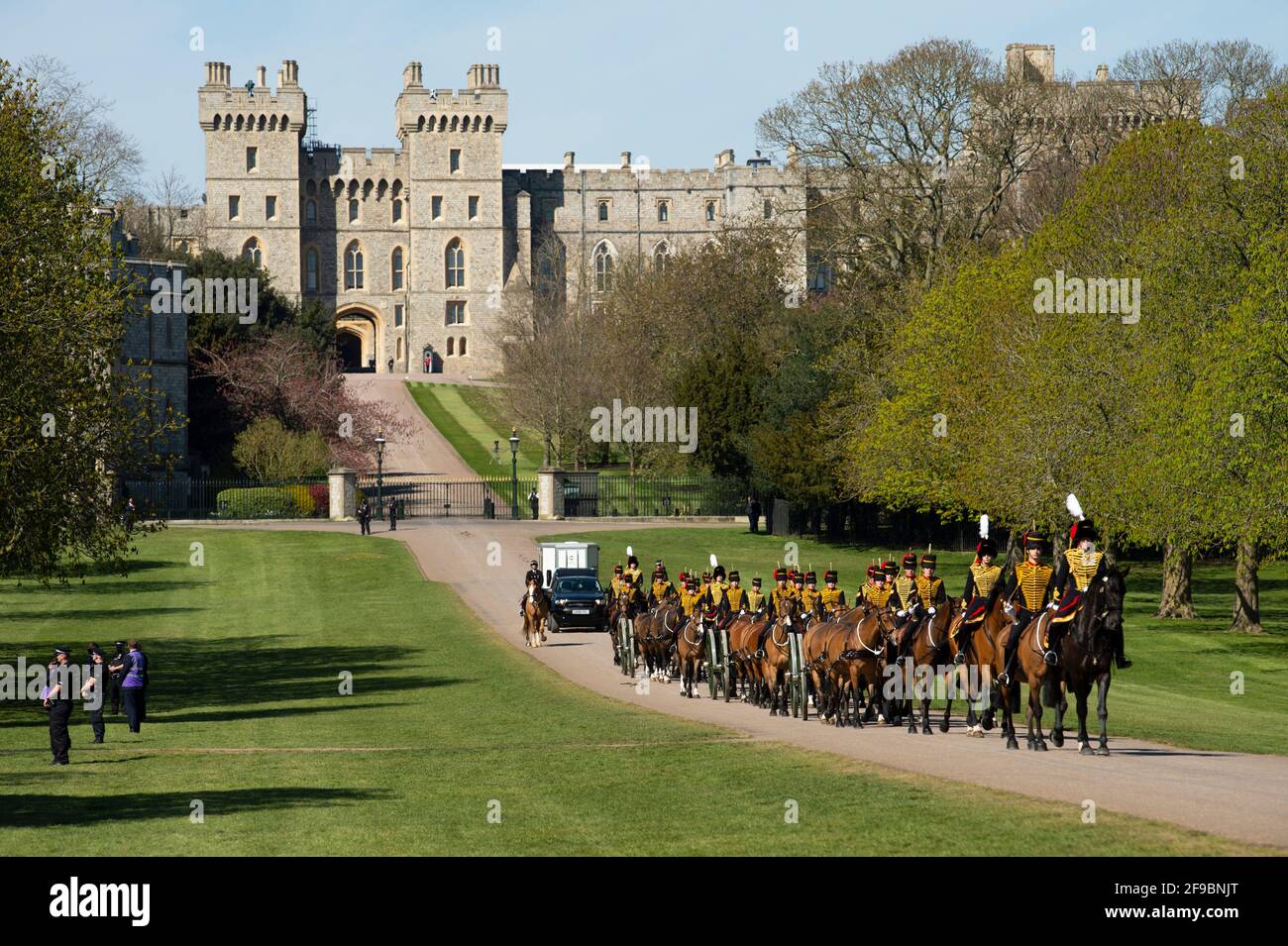 London, UK, 17 April 2021 The Kinds Guard on the Long Walk in Windsor ...