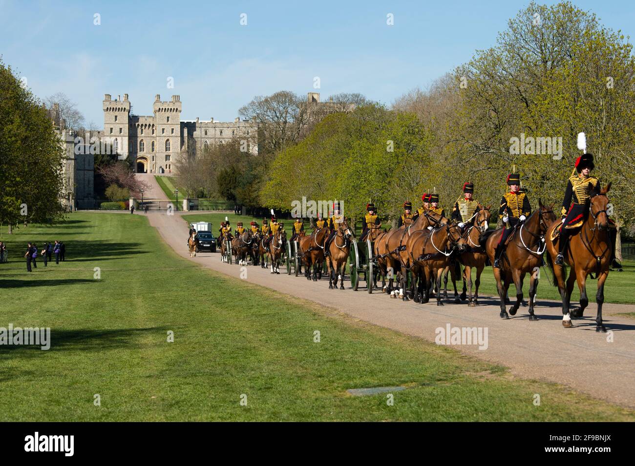 London, UK, 17 April 2021 The Kinds Guard on the Long Walk in Windsor ...