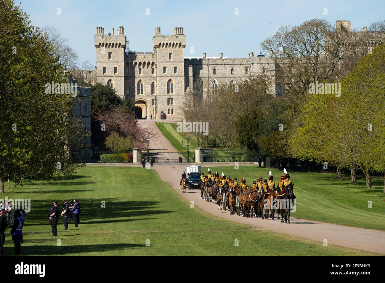 London, UK, 17 April 2021 The Kinds Guard on the Long Walk in Windsor ...