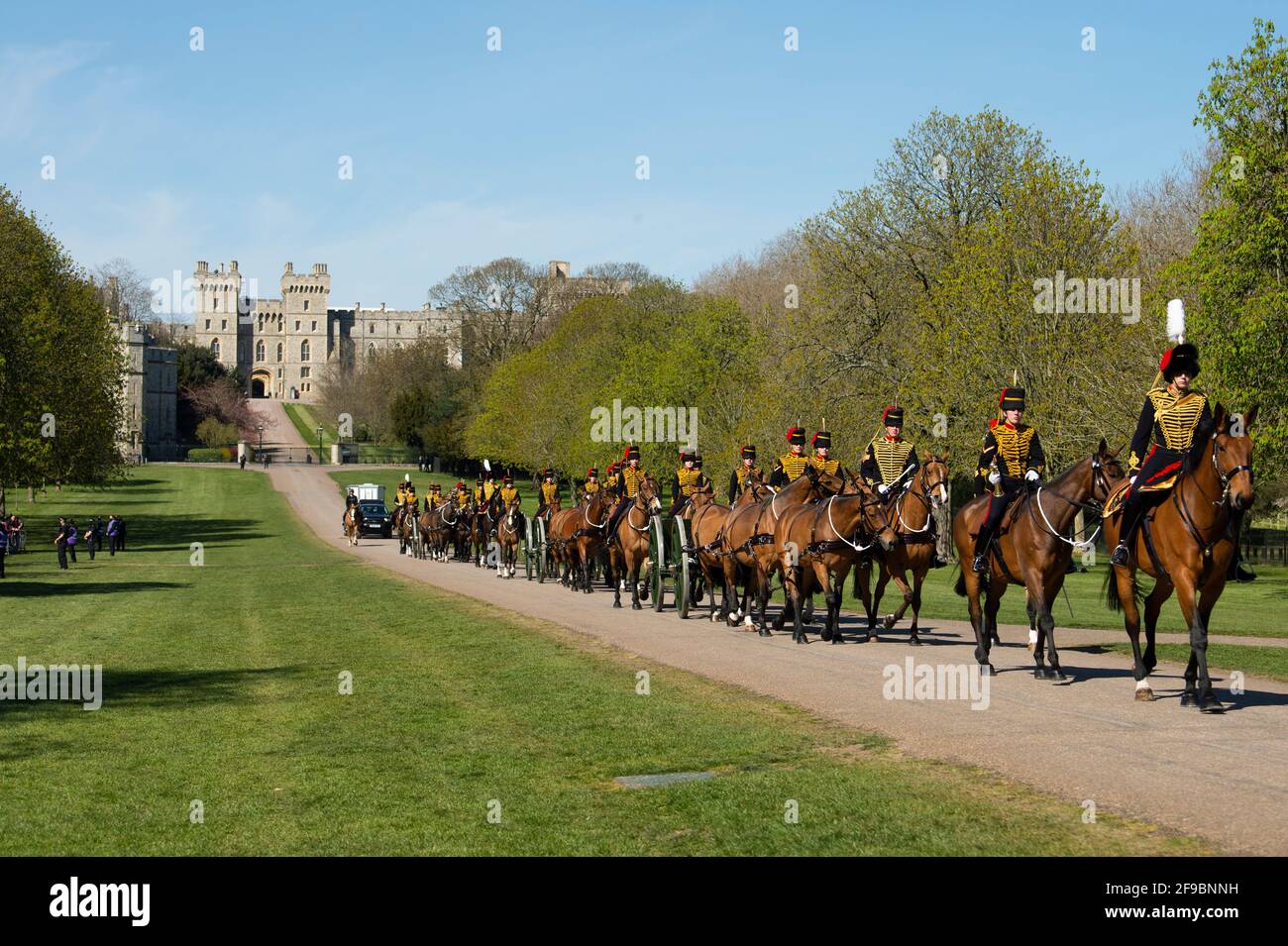 London, UK, 17 April 2021 The Kinds Guard on the Long Walk in Windsor ...