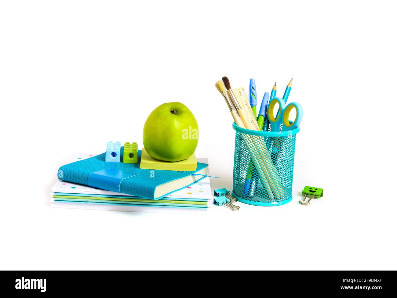 Back to school concept. Notebook stack and school pencils. Schoolchild ...