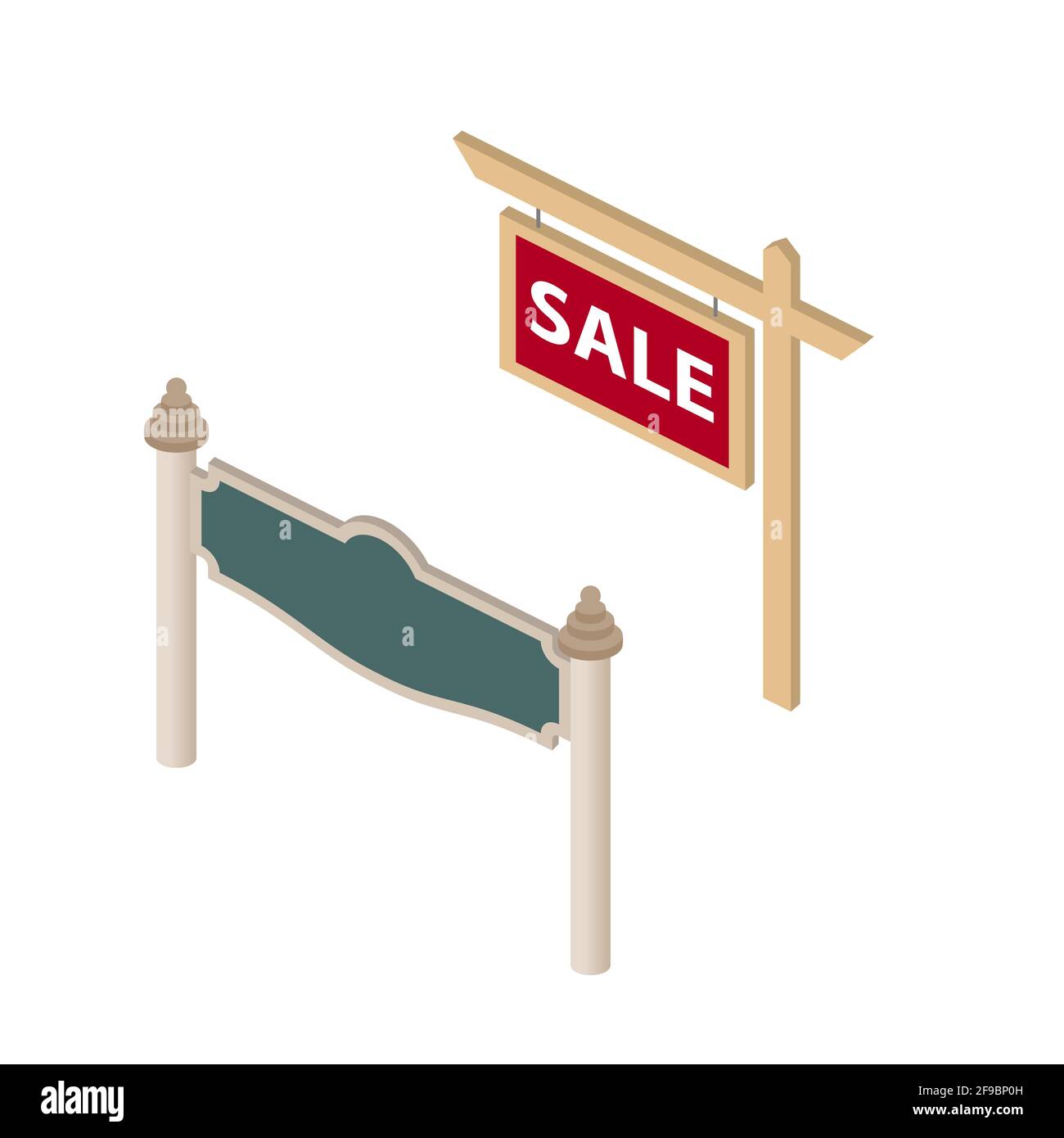 A set of land signs, signboards in isometric view with the inscription ...