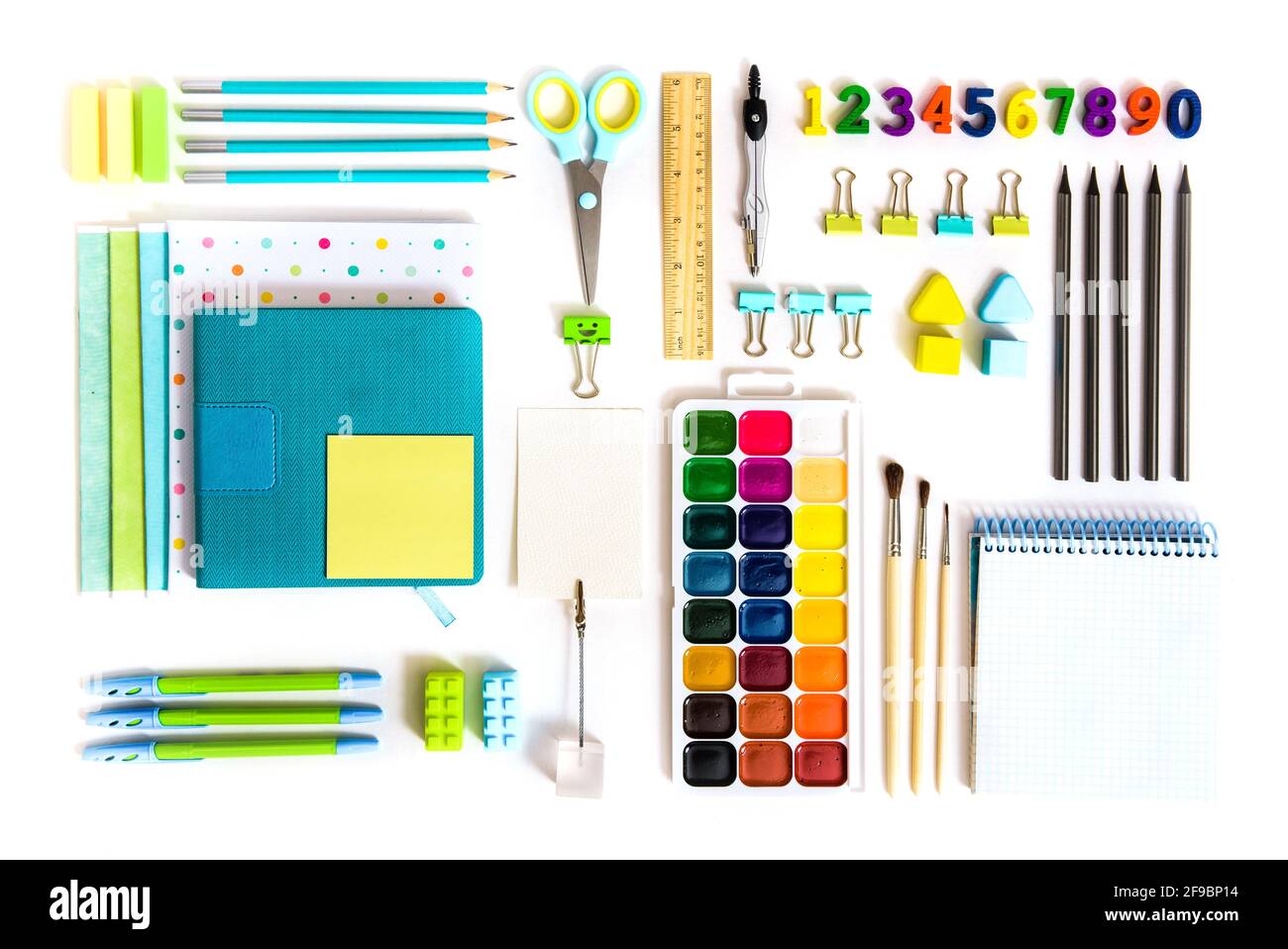 school tools on white background top view. back to school, school ...