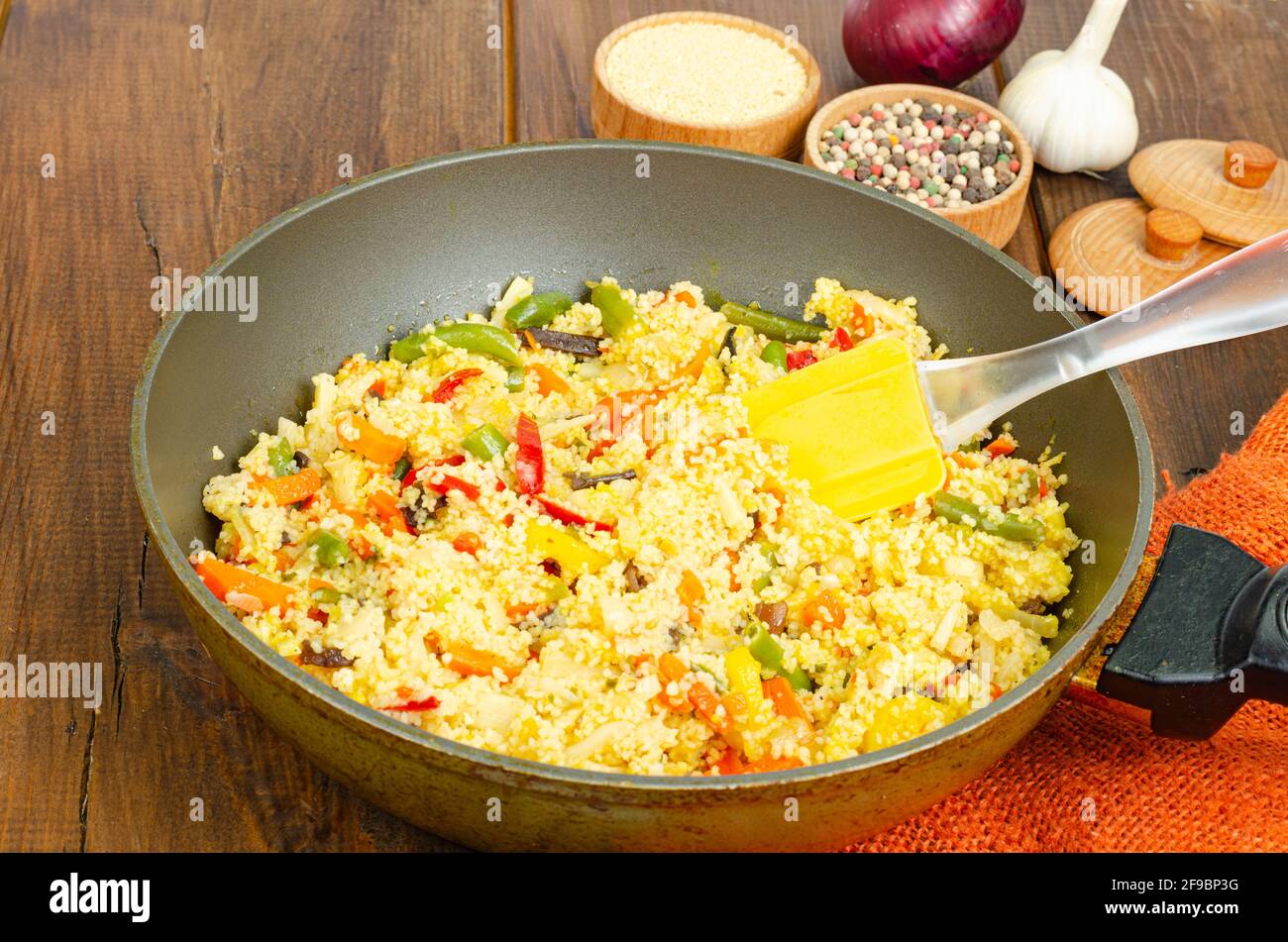 Vegetarian menu. Couscous dishes with vegetables. Studio Photo Stock ...