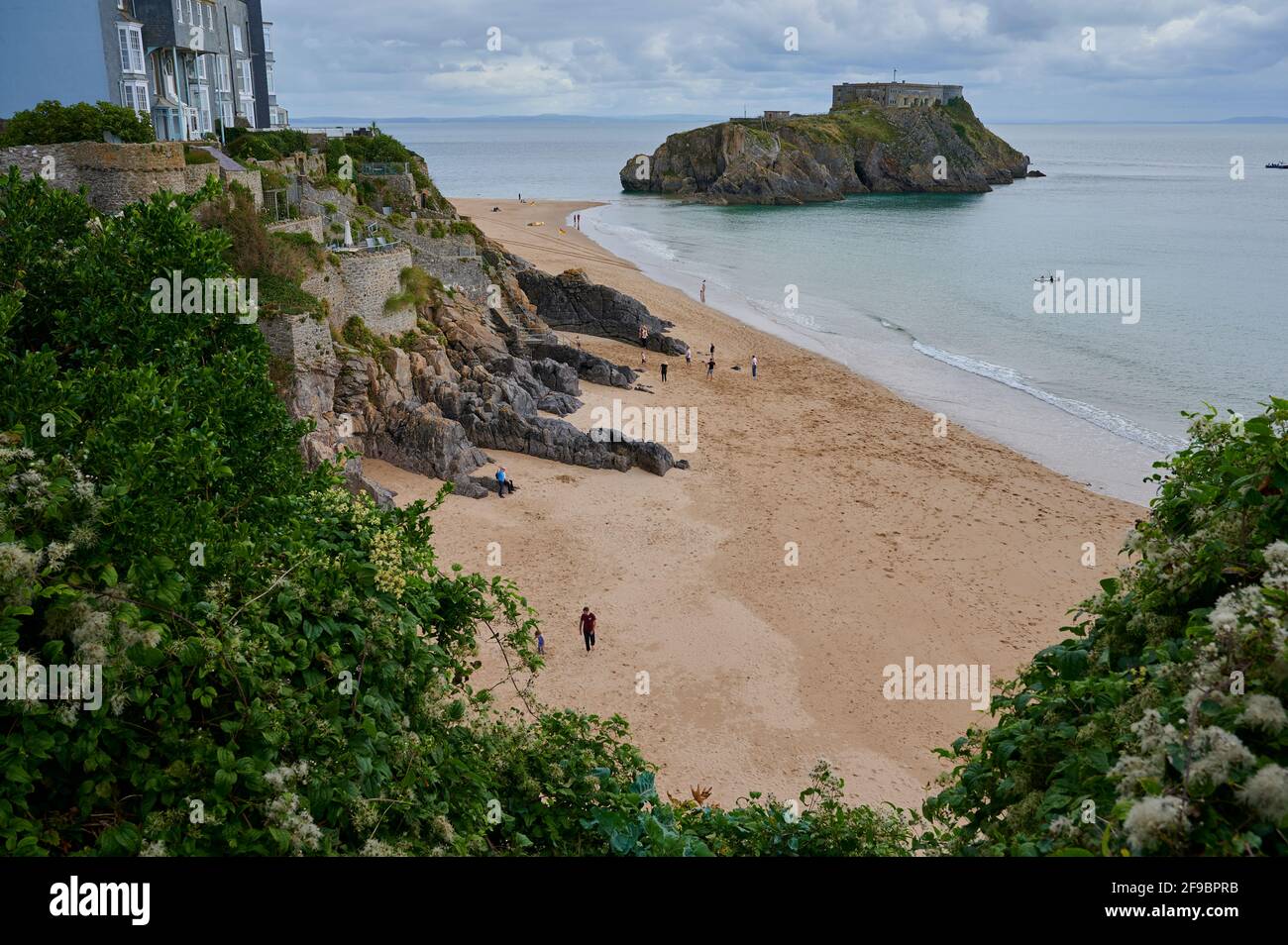 Overlooking the North Beach and Goskar Rock, Tenby, West Wales, UK ...