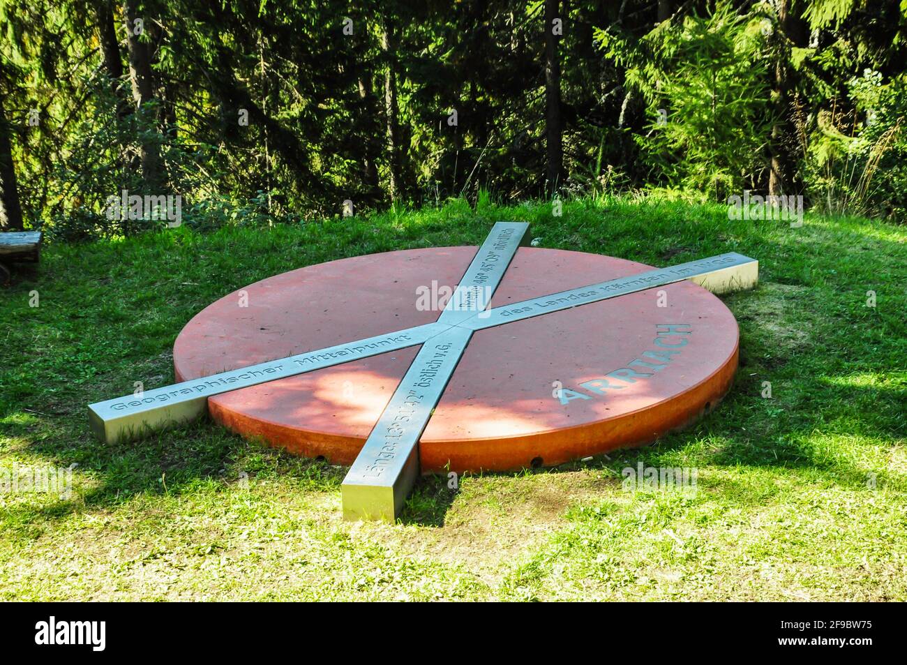 Platform at the geographical center of Carinthia in Arriach. Marked by ...