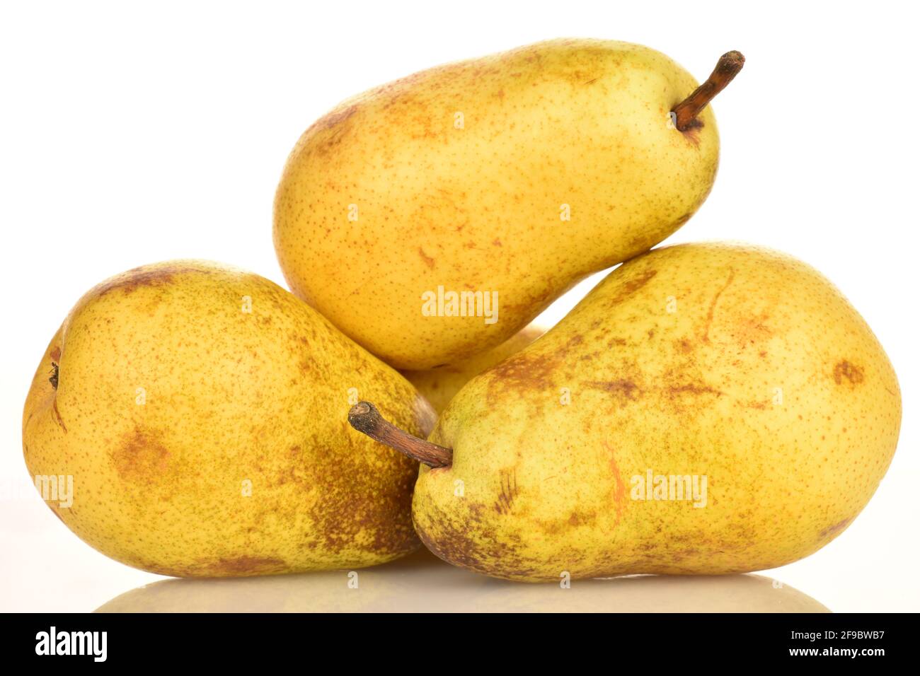 A few light yellow organic, ripe, juicy, sweet pears, close-up, on a ...