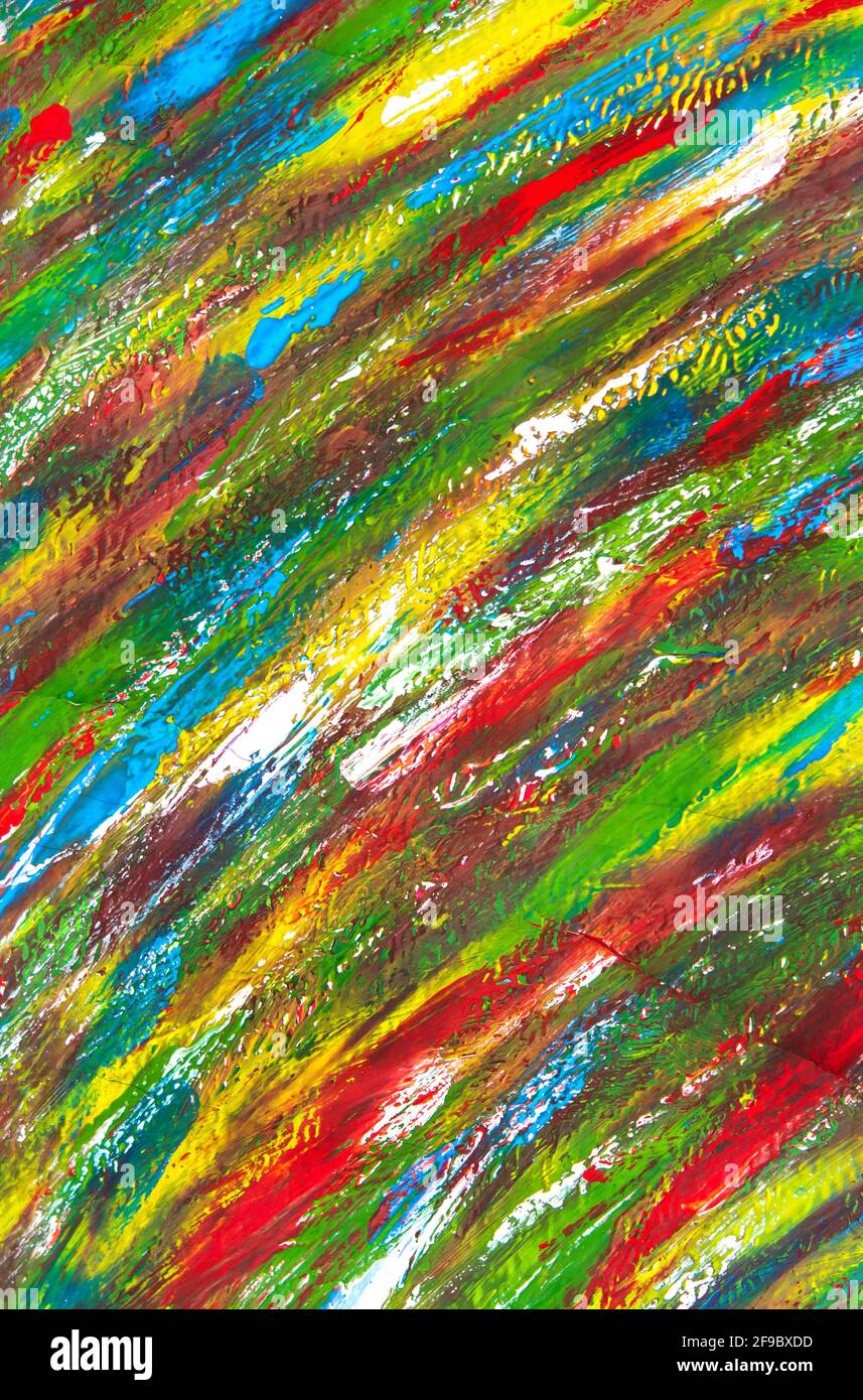 Many different multi-colored lines are chaotically drawn with brush ...