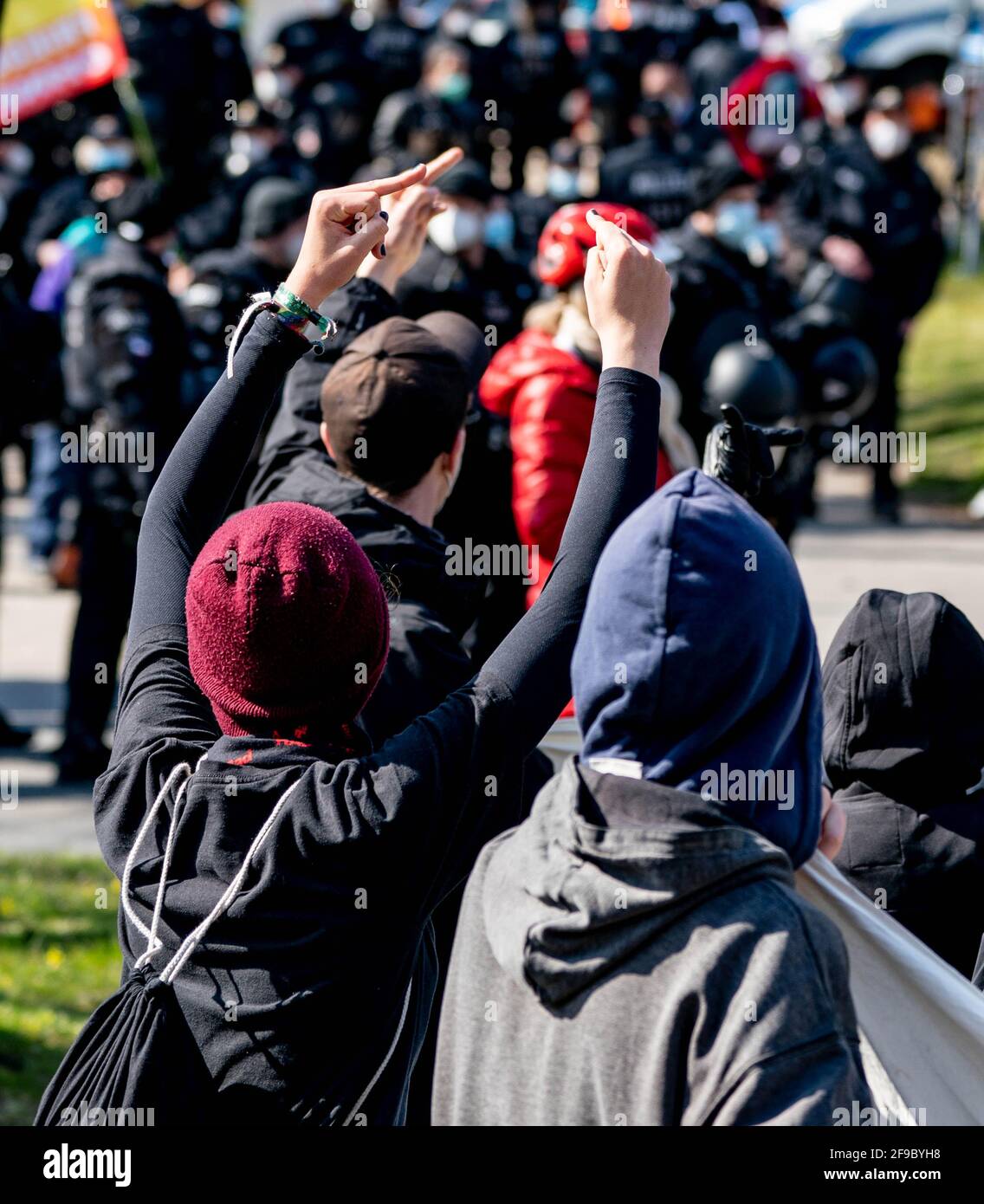 Kiel, Germany. 17th Apr, 2021. Participants of a counter-demonstration ...