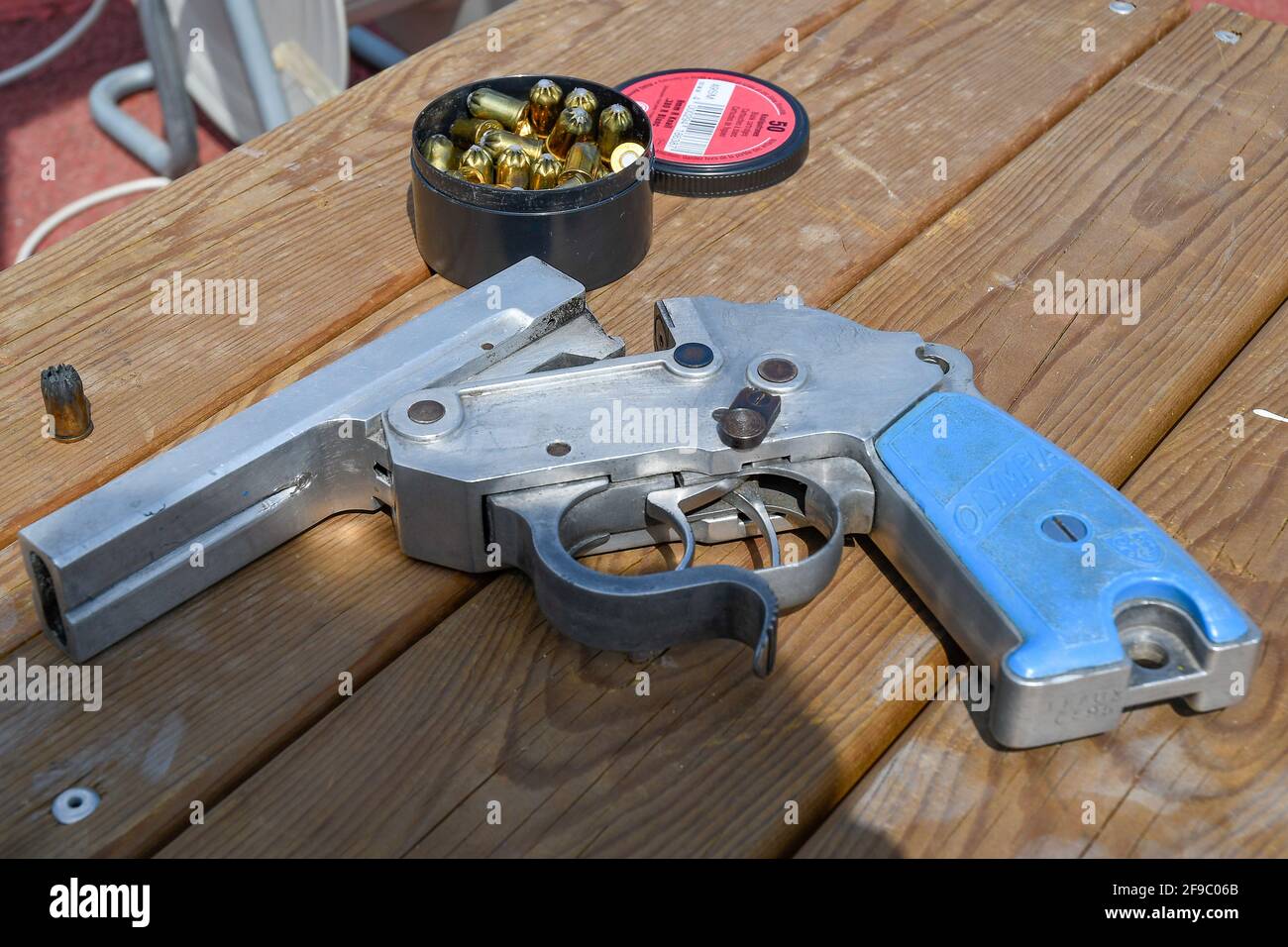 Rome, Italy, 16 April, 2021 The Olympia pistol used by starters for the ...