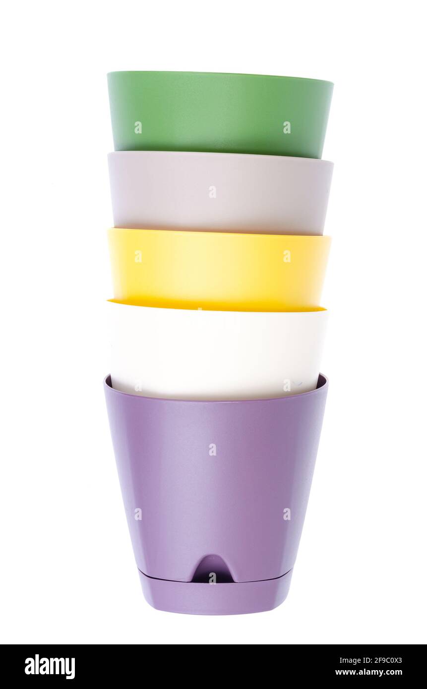 Multicolored plants pots isolated on white background. Studio Photo ...