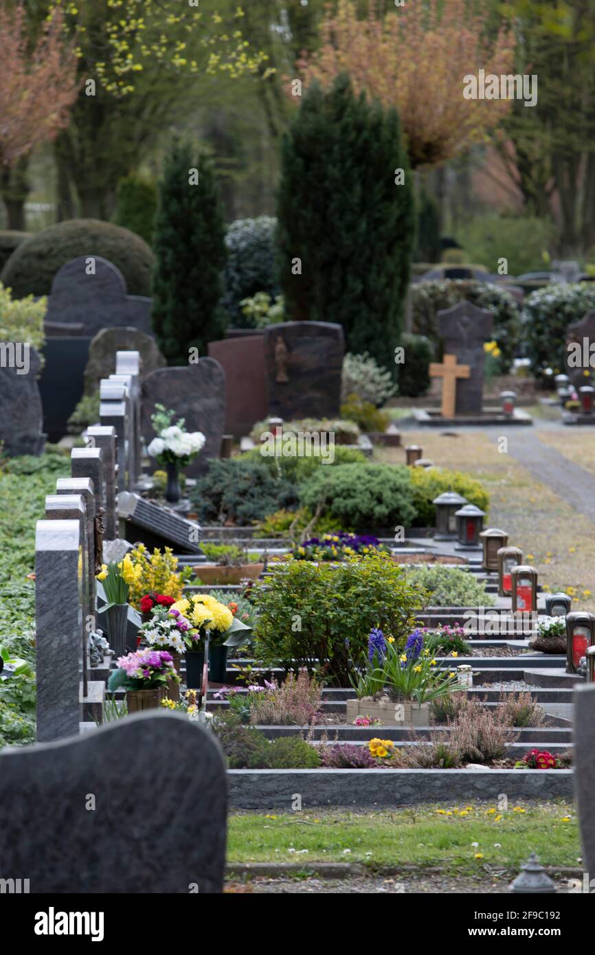 Huerth, NRW, Germany, 04 17 2021, row of graves on a grave yard Stock ...