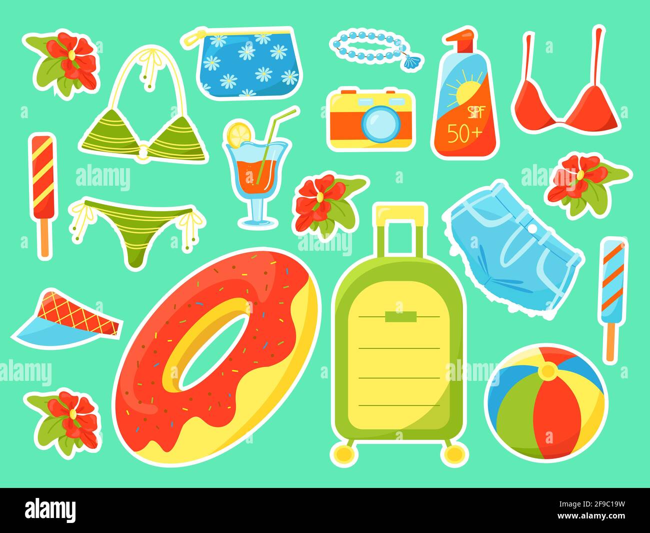 Large summer set of holiday items stickers for girls diaries, set of ...