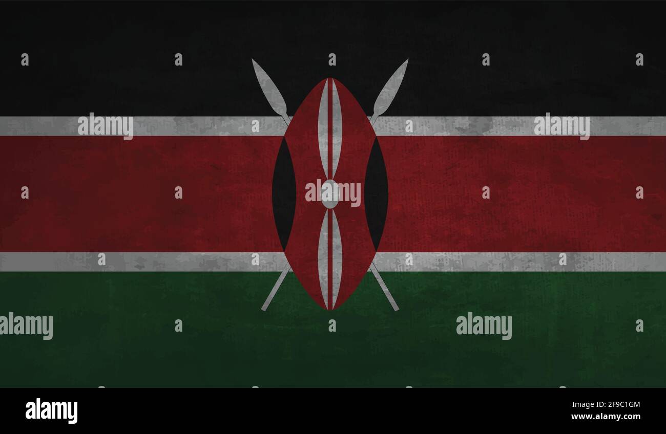 Horizontal Abstract Grunge Brushed Flag of Kenya on Transparent Grid ...