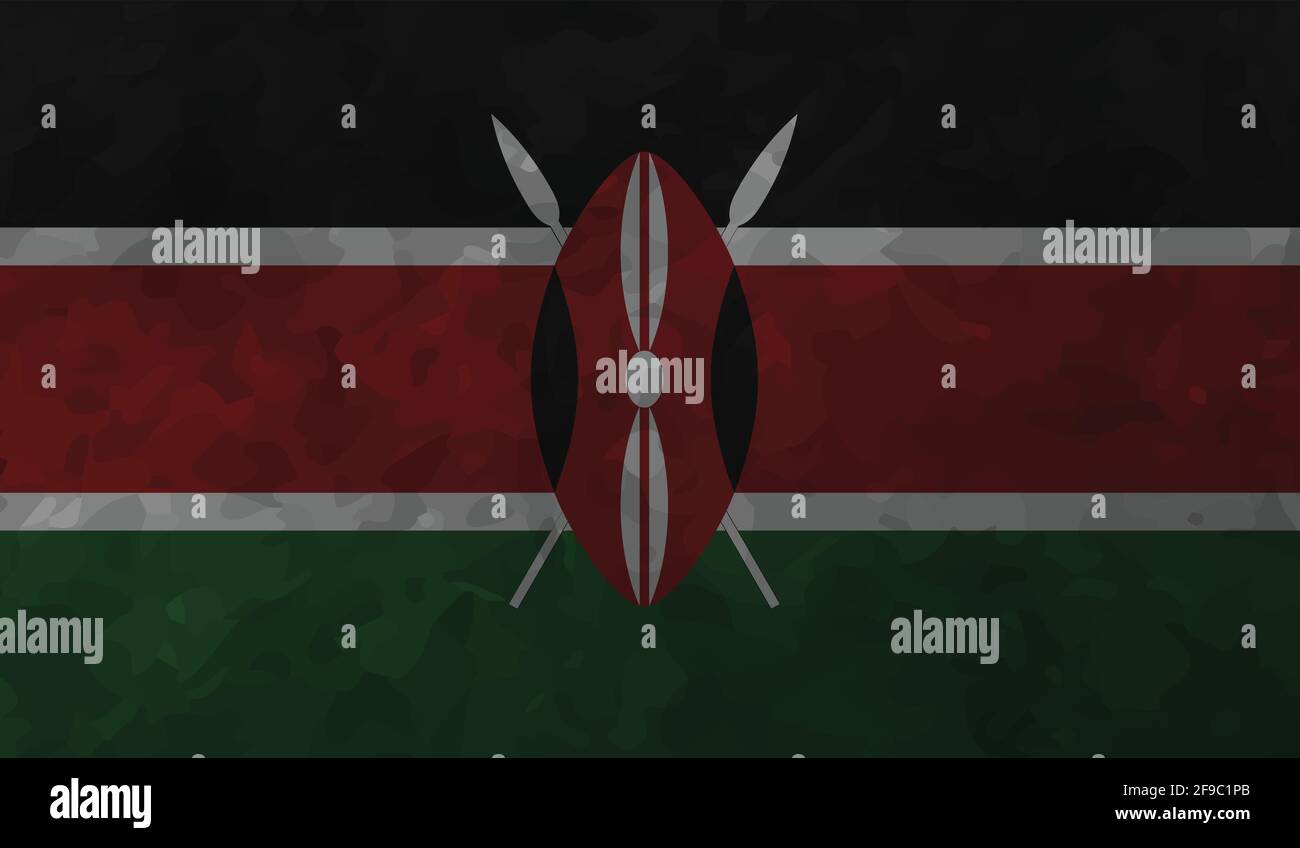 Horizontal Abstract Grunge Brushed Flag of Kenya on Transparent Grid ...