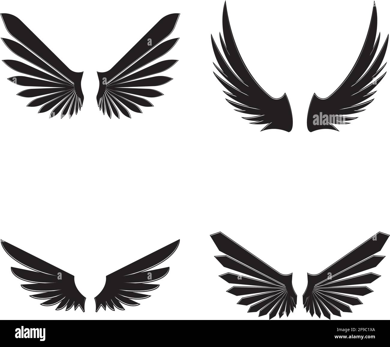 Wings black icons vector set. Modern minimalistic design Stock Vector ...
