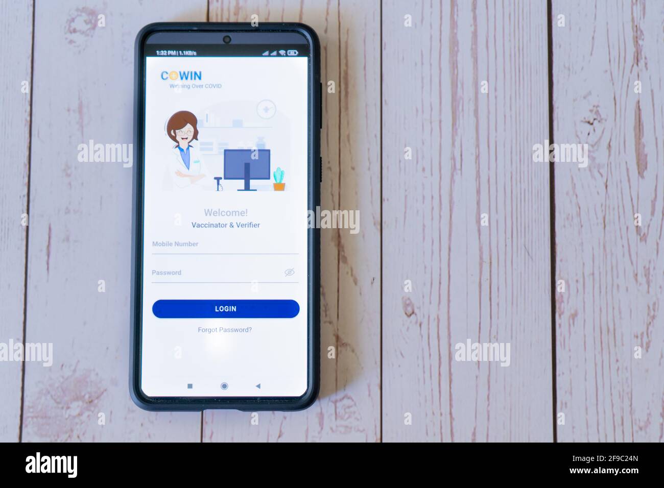 Login screen of Co-WIN app application screen used for tracking ...