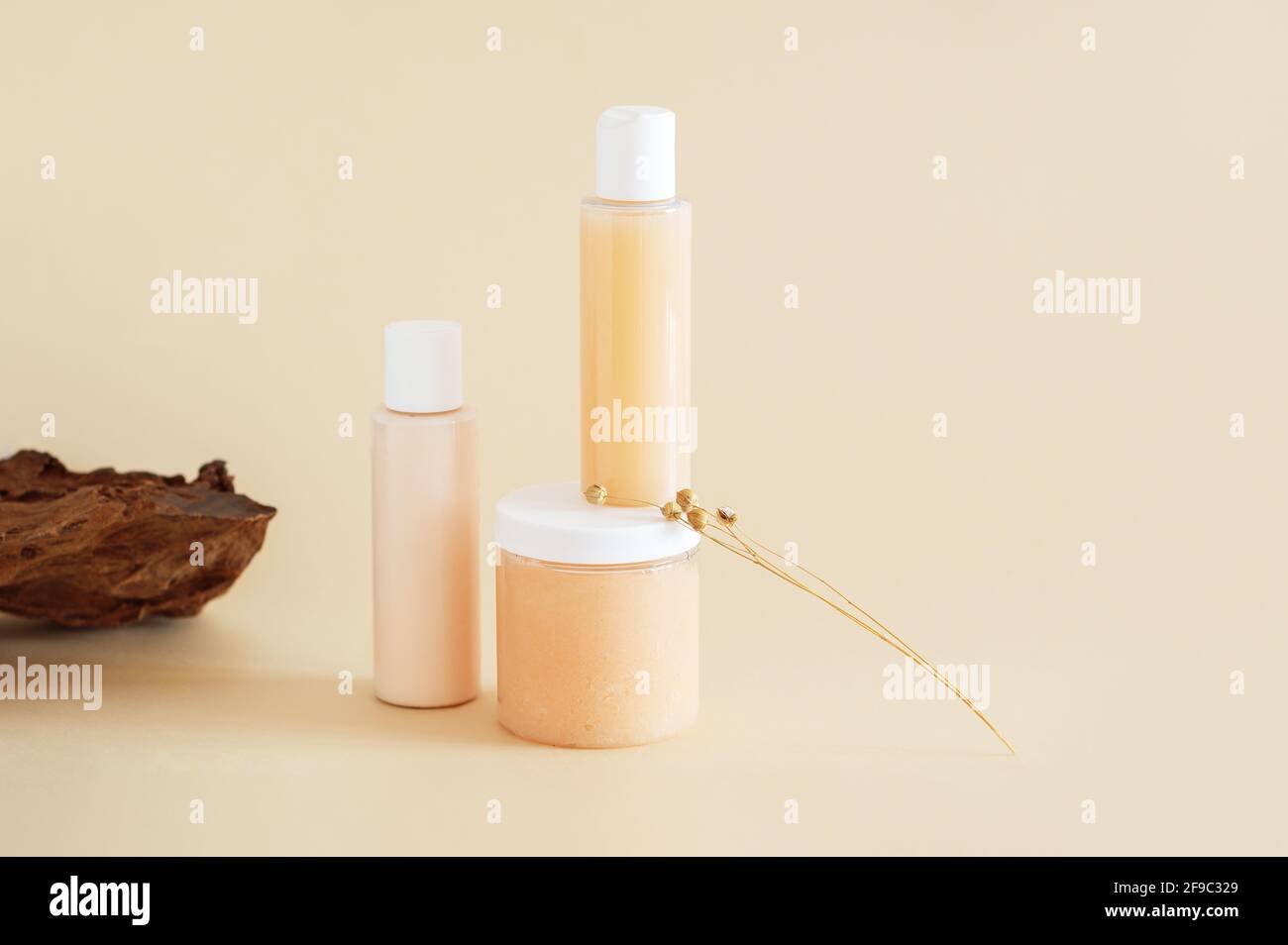 Body and face care products. Natural lotion, scrub and shower gel Stock ...