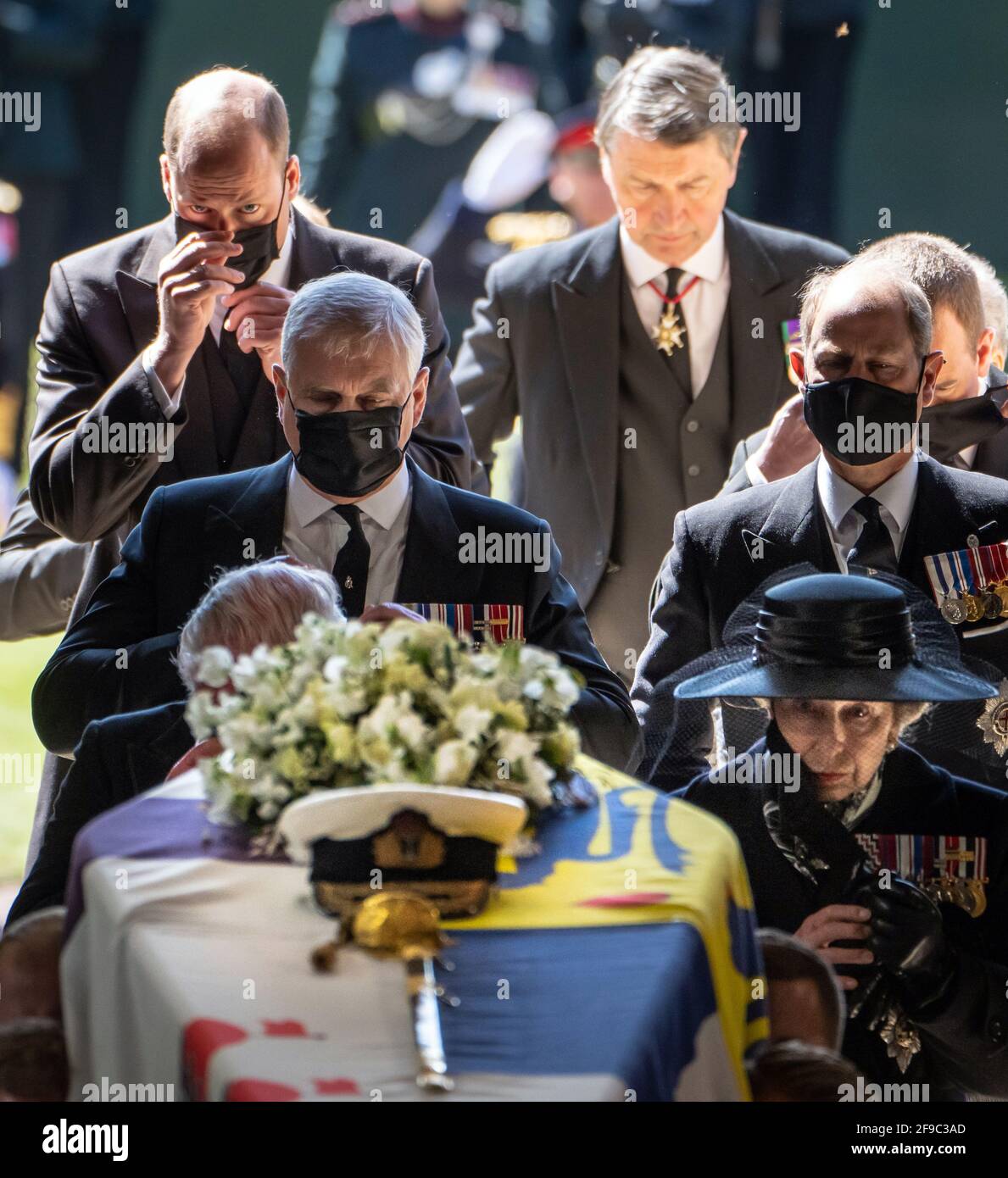 Pall Bearers carrying the coffin of the Duke of Edinburgh, followed by ...