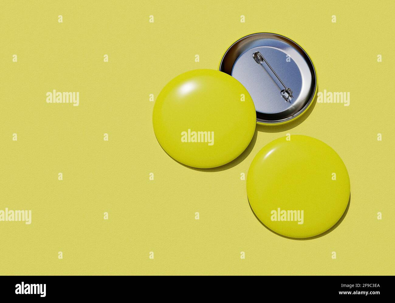 Yellow pin baddges on yellow background. 3D Illustration Stock Photo ...