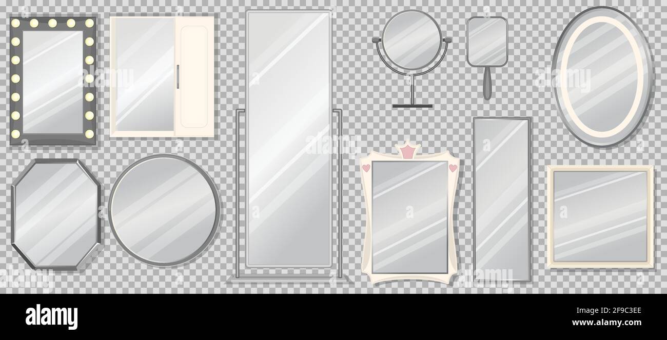 Set of vector mirrors of different models. Reflective mirror surface in ...