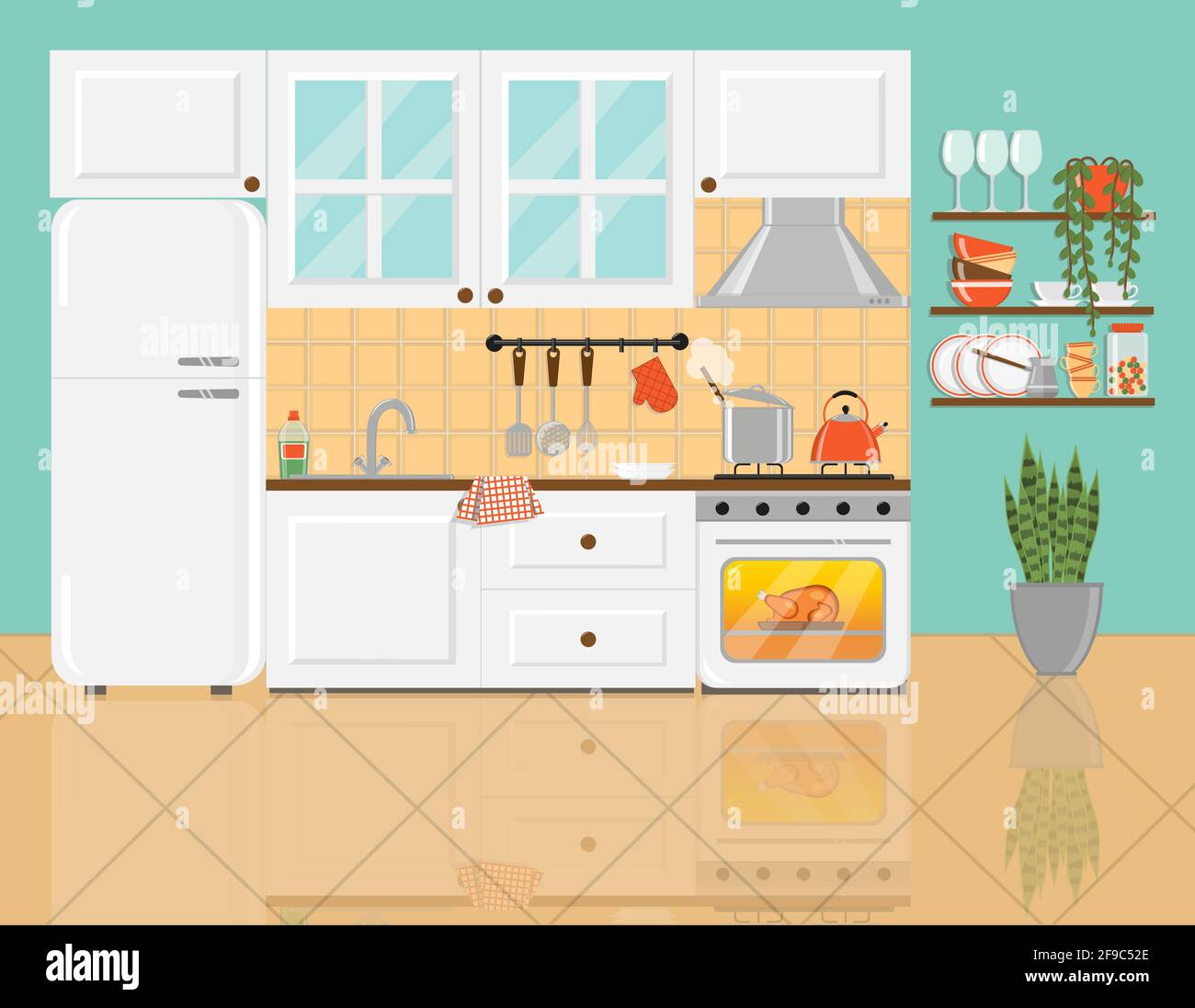 Kitchen equipment on shelf Stock Vector Images - Alamy