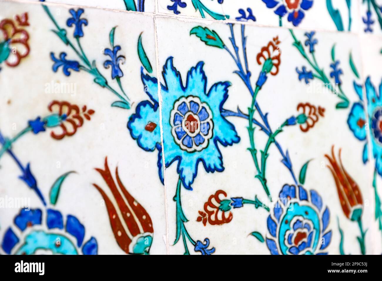 Details of Traditional Turkish Blue Tile with Blue, Green and Red Color ...