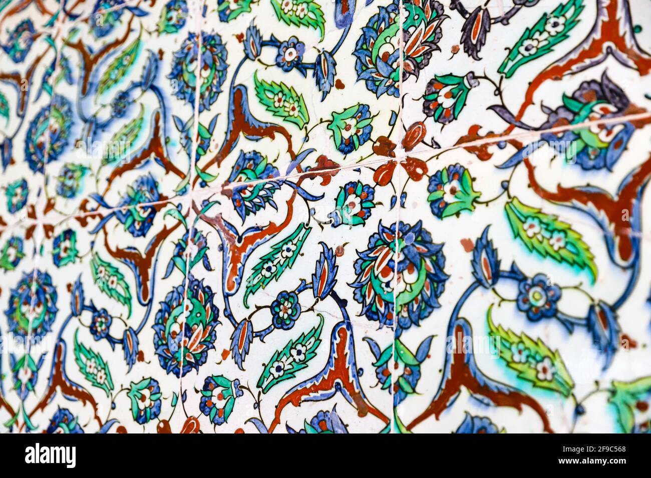 Details of Traditional Turkish Blue Tile with Blue, Green and Red Color ...