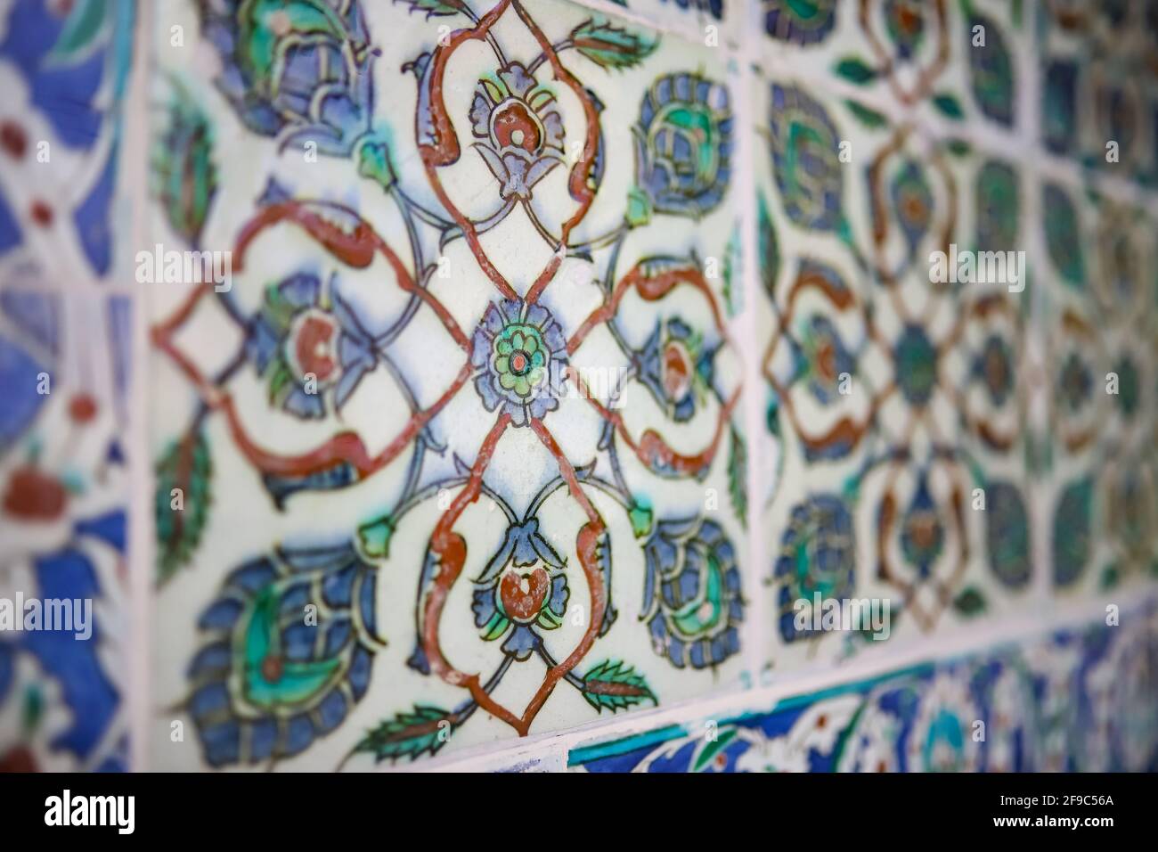 Details of Traditional Turkish Blue Tile with Blue, Green and Red Color ...