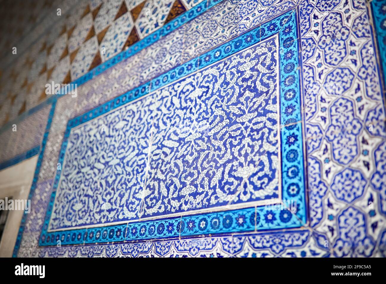 Details of Traditional Turkish Blue Tile with Blue, Green and Red Color ...