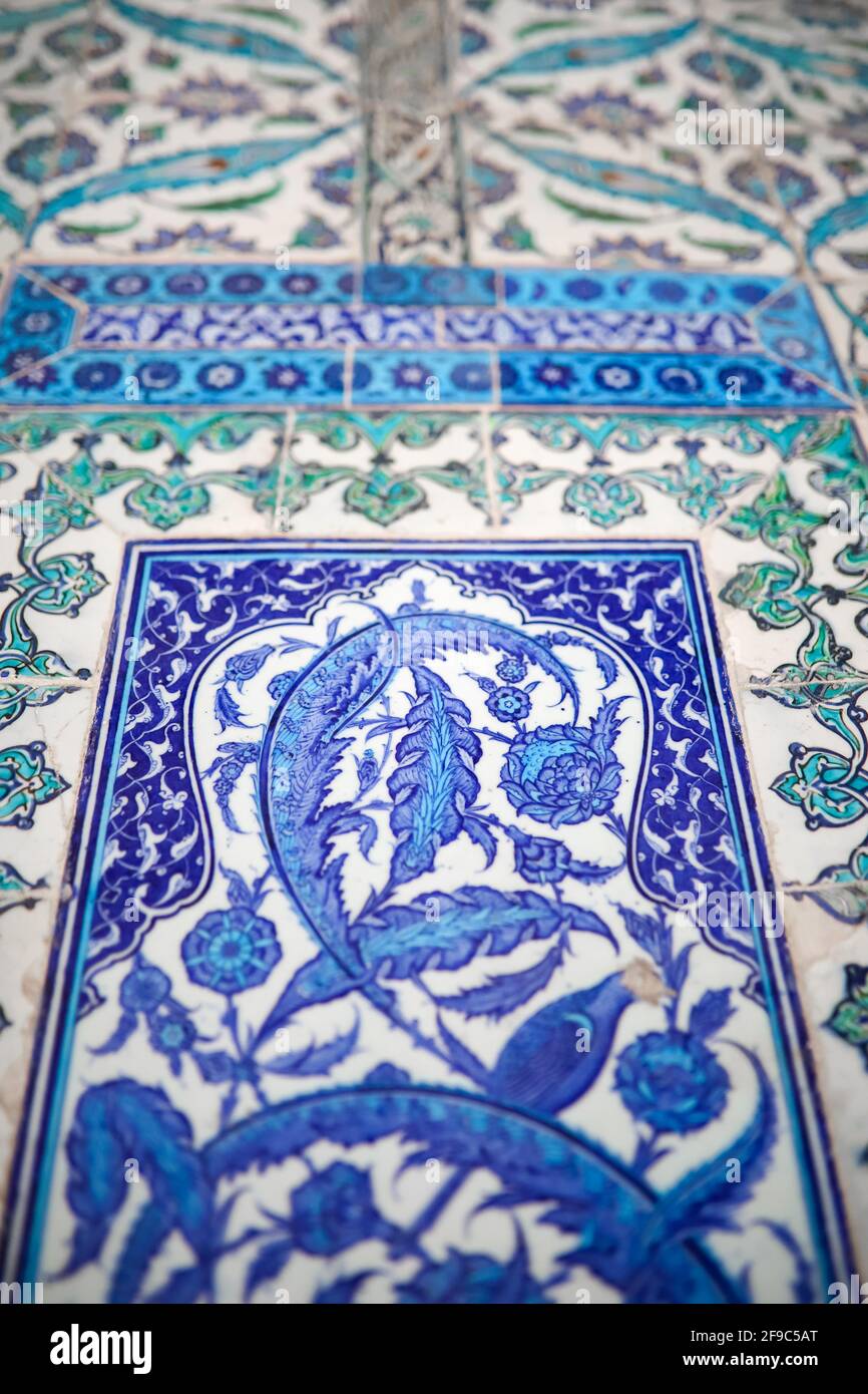 Details of Traditional Turkish Blue Tile with Blue, Green and Red Color ...