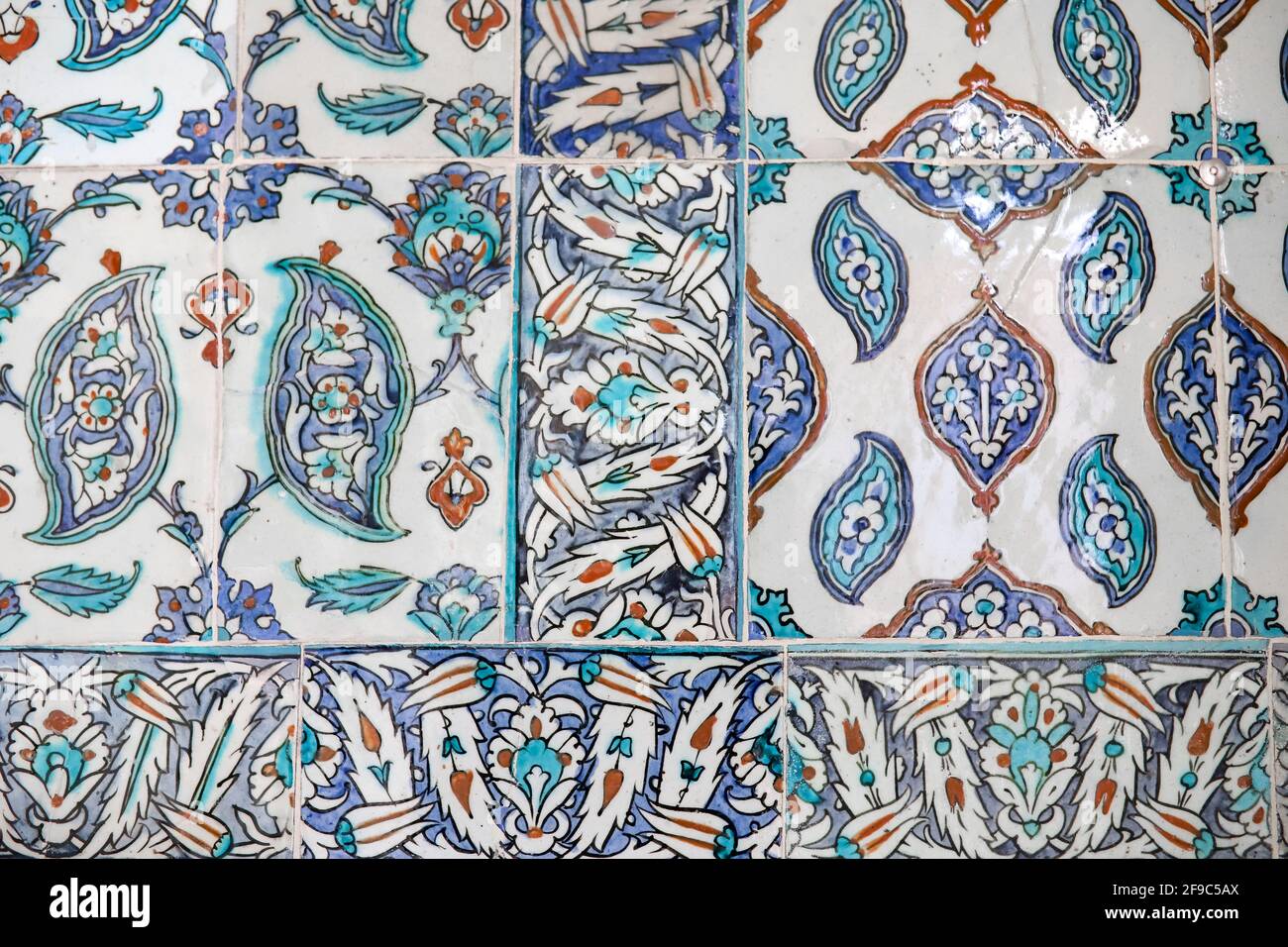Details of Traditional Turkish Blue Tile with Blue, Green and Red Color ...