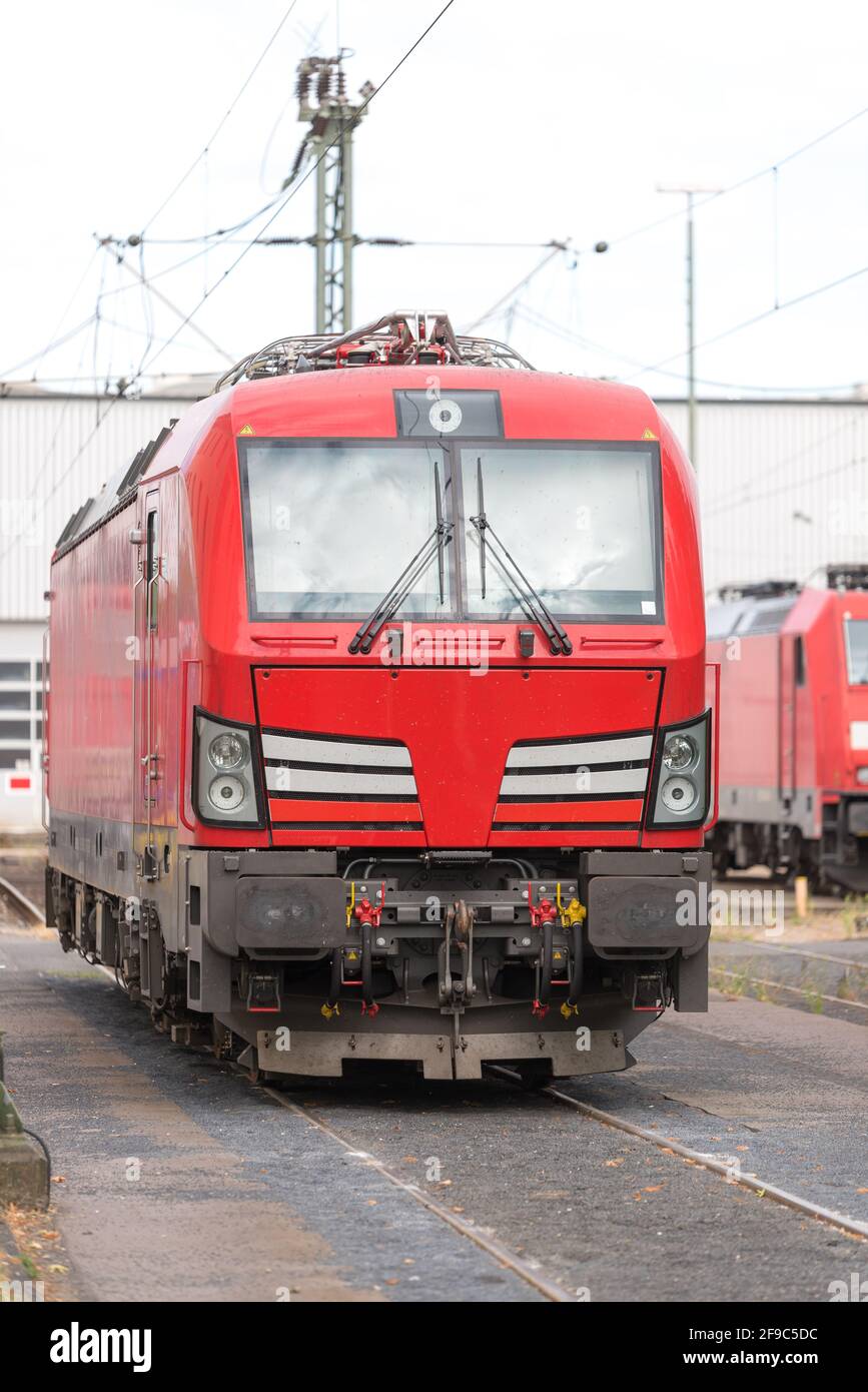 Vertical shot of a modern electric locomotive during daylight Stock ...