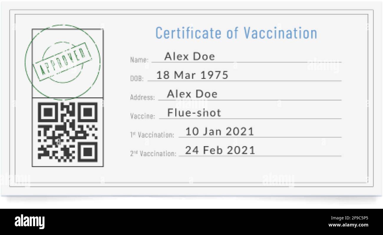 Filled up vaccination certificate with stamp of approval Stock Vector ...