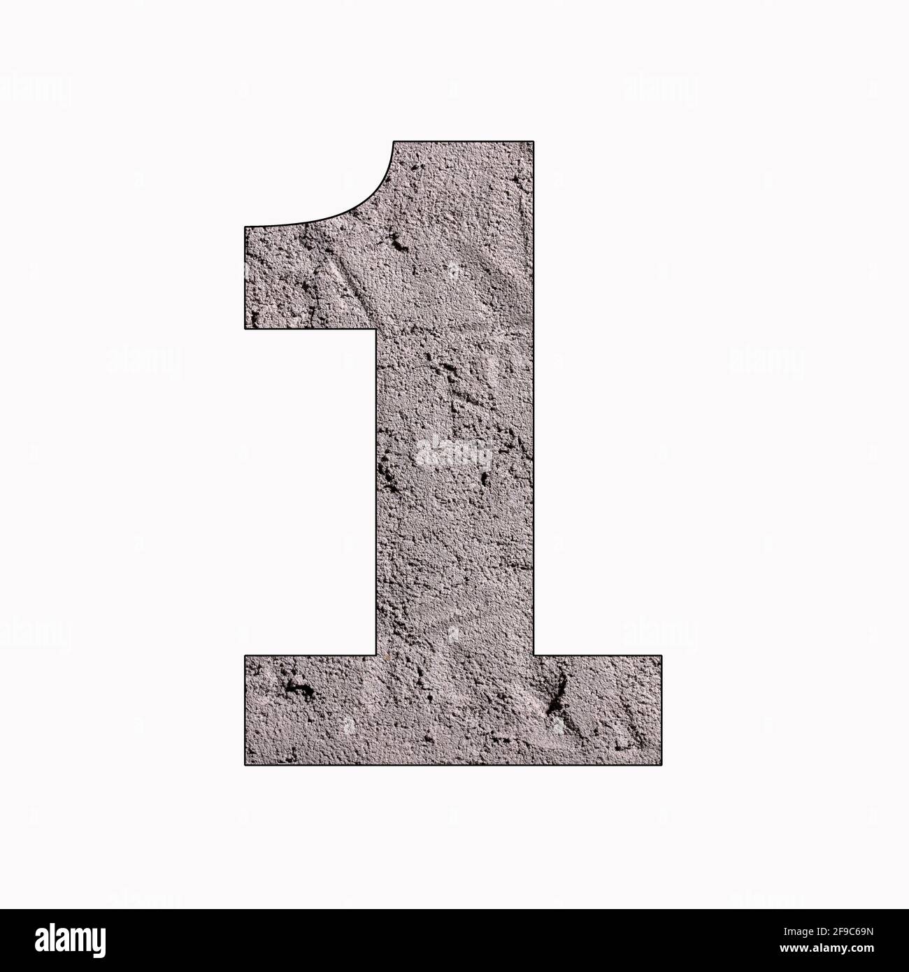 Number 1 on gray stucco texture isolated on white background Stock ...