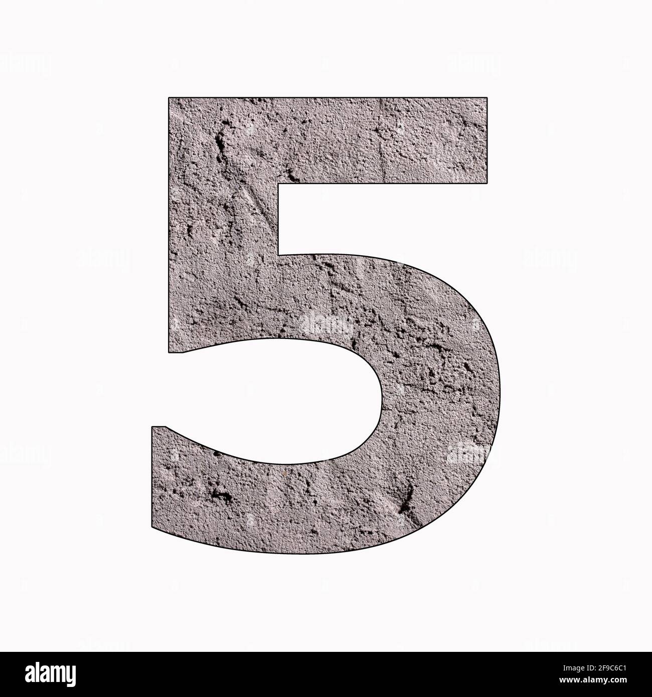 Number 5 on gray stucco texture isolated on white background Stock ...