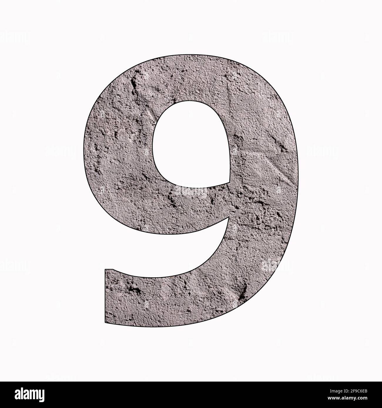 Number 9 on gray stucco texture isolated on white background Stock ...