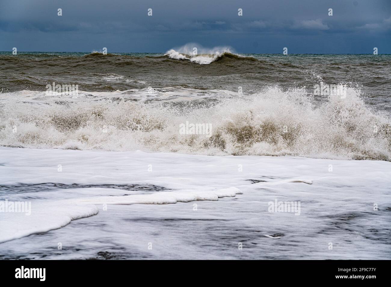 beautiful sea waves with blue and gray foam Stock Photo - Alamy