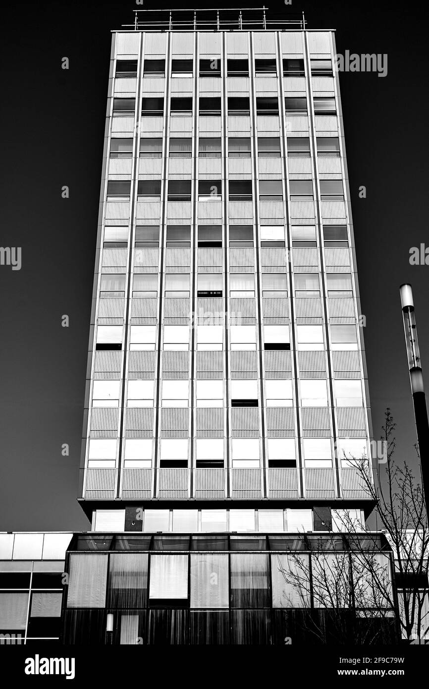 the Facade of modern high-rise building made of glass and aluminum in ...