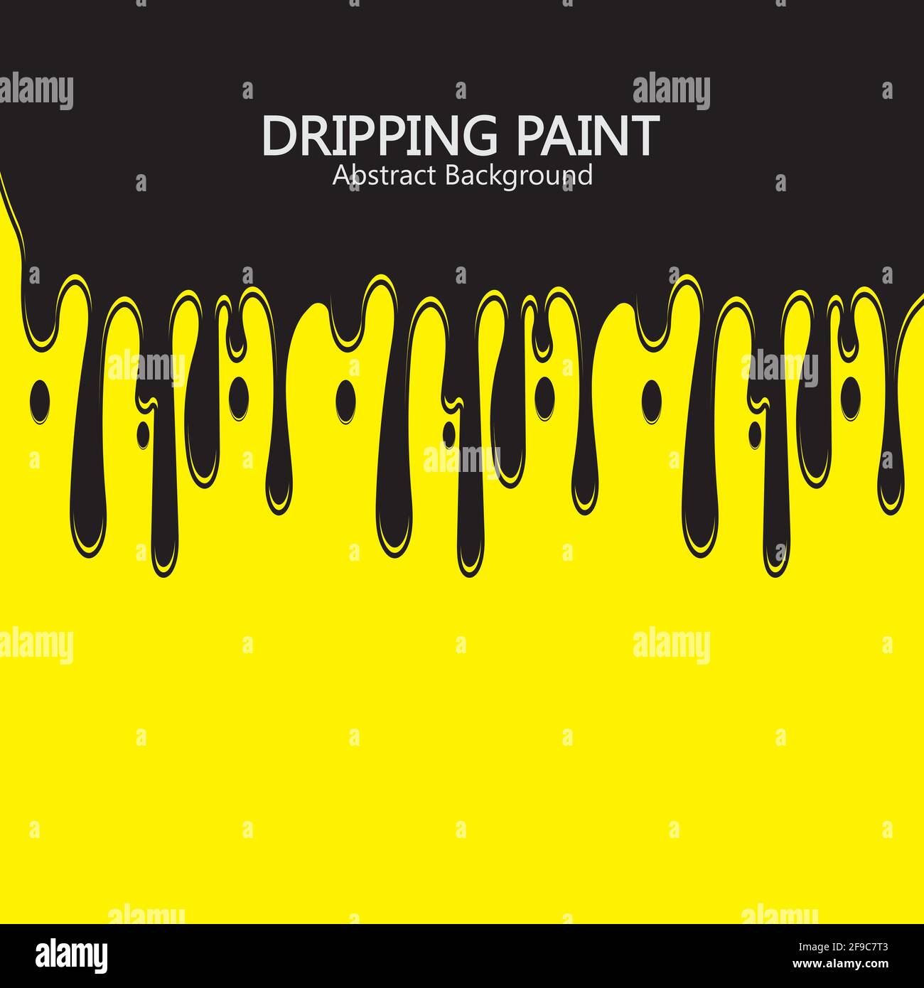Black ink dripping paint spill leaking on yellow background. Vector ...