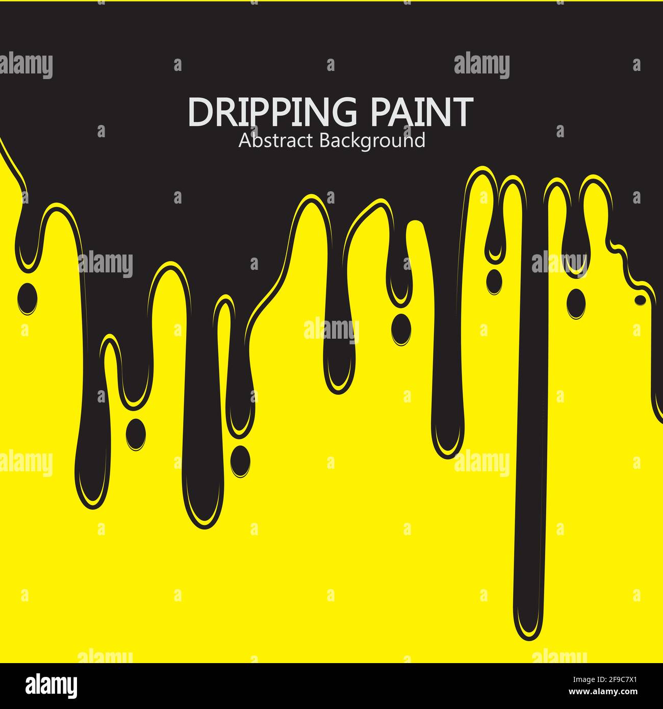 Black ink dripping paint spill leaking on yellow background. Vector ...