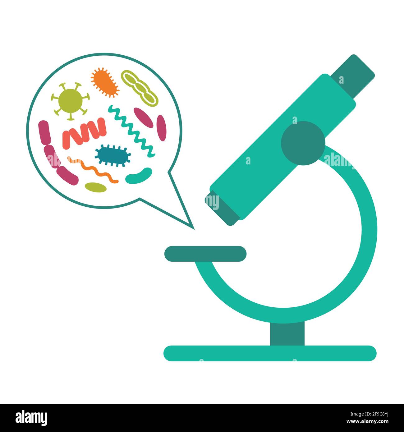 Bacteria and microorganisms with microscope medical vector illustration ...