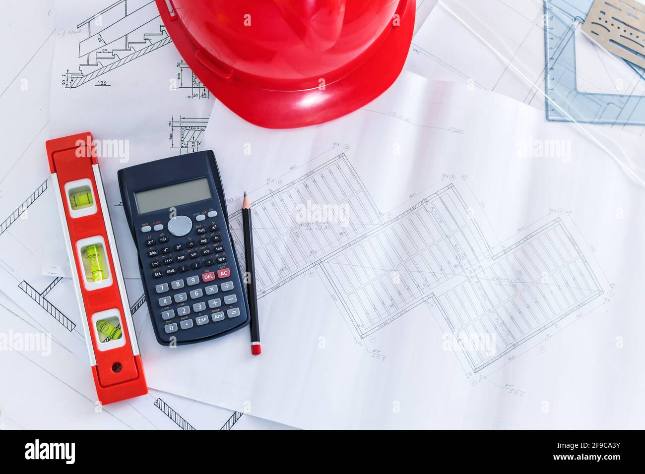 Top view of engineering tools and construction equipment - architecture ...