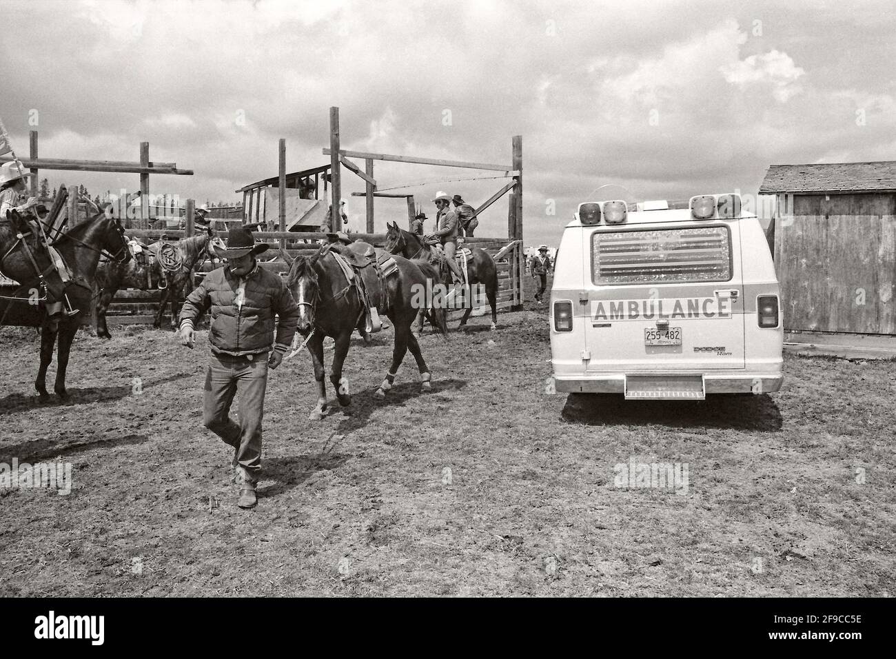 Getting ready to rodeo at the Water Valley Rodeo. Vintage black and ...