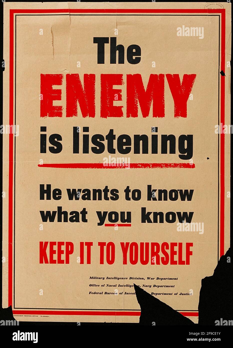 A vintage WW2 poster warning the public of the dangers of careless talk ...