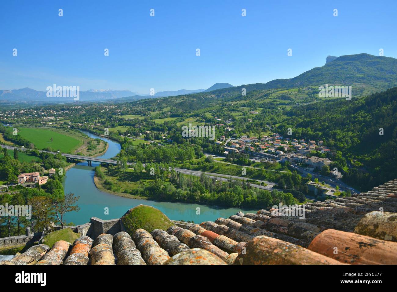 Landscape with panoramic view of the Durance river valley as seen from ...